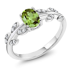 Gem Stone King 925 Sterling Silver 7X5MM Oval Gemstone Birthstone Twisted Olive Branch Leaf Vine Band Wedding Ring For Women | Available In Size 5, 6, 7, 8, 9