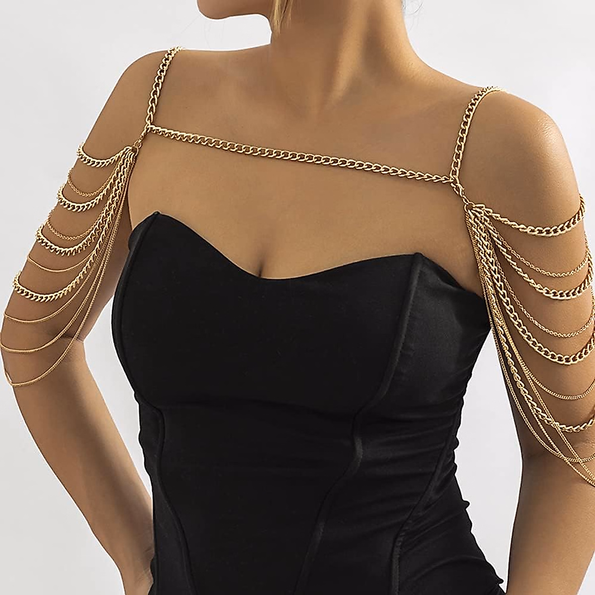 Missgrace Bride Women Shiny Statement Tassel Body Chain Jewelry Shawl Silver Gold Dainty Body Jewelry Layered Shoulder Chain Wedding Party Nightclub Body Accessories Jewelry for Women Bride (Gold)