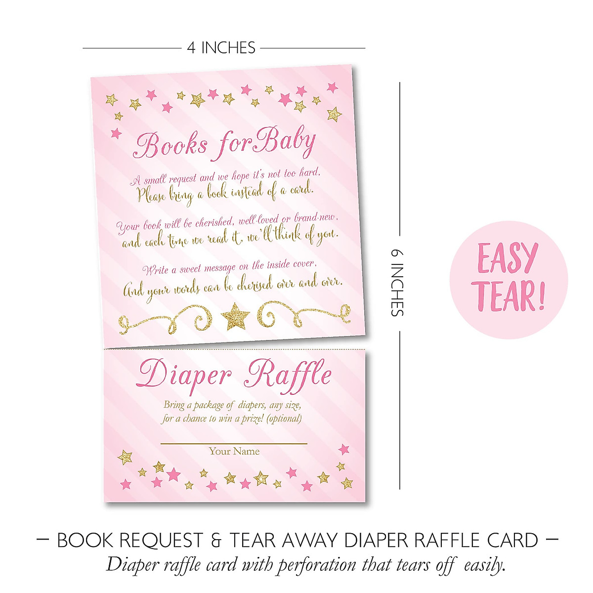 Your Main Event Prints Pink Twinkle Twinkle Little Star Baby Shower Diaper Raffle Card Ticket, Twinkle Little Star Book Request Card, Gold, 50 Count