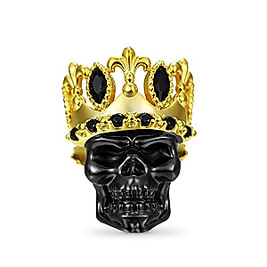 GNOCE Crown Skull Charm Bead Sterling Silver 18K Gold Plated Black Charm Bead Fit Bracelet/Necklace for Women Wife
