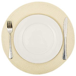 SHACOS Round Braided Placemats Set of 6 Round Table Mats for Dining Tables 15 inch (Cream, 6)