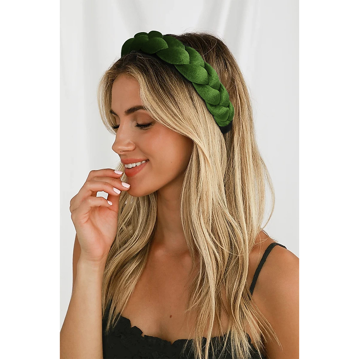 WOVOWOVO Headbands for Women, Non-Slip Soft Solid Thick Wide Solid Color Girls Hair Hoop Velvet Braided Headband's Cute Hair Accessories, Green