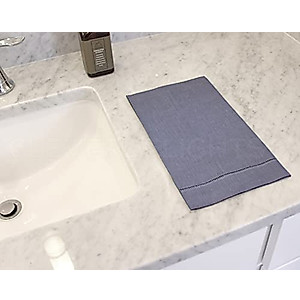 CleverDelights Slate Hemstitched Hand Towels - 6 Pack - 14" x 22" - 45/55 Cotton Linen Blend