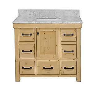 Tuscany 42-inch Bathroom Vanity (Carrara/Driftwood): Includes Driftwood Cabinet with Authentic Italian Carrara Marble Countertop and White Ceramic Sink