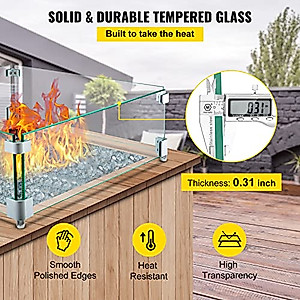 VBENLEM Fire Pit Wind Guard 21 x 21 x 6 Inch Glass Flame Guard, Rectangle 5/16 Inch Thickness Glass Wind Guard Fence with Non-Slip Feet Clear Tempered Glass, for Propane, Gas, Fire Pits Pan/Table