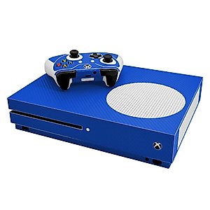3D Carbon Fiber Candy Blue - Air Release Vinyl Decal Mod Skin Kit by System Skins - Compatible with Microsoft Xbox One Slim (XB1 Slim)