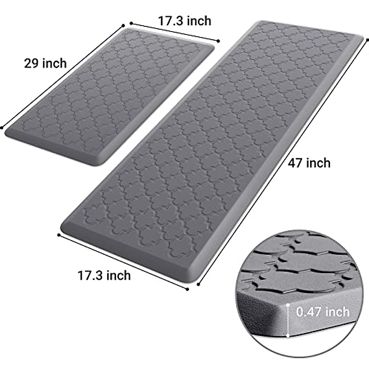 Kitchen Mat [2 PCS] Cushioned Anti-Fatigue Floor Mat, Waterproof Non-Skid Ergonomic Comfort Foam Rugs, Standing Mat for Kitchen, Floor,Office, Sink, Laundry(Grey)