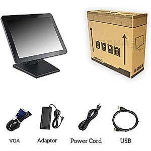 15-Inch Capacitive LED Backlit Multi-Touch Monitor, True Flat Seamless Design Touchscreen with Metal POS Stand, for Office, POS, Retail, Restaurant, Bar, Gym, Warehouse