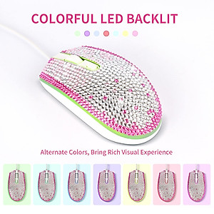 MagiDeal USB Gaming Mouse 1600DPI,Breathing LED Lights, Rhinestone Mouse Mice for PC Keyboard,for Windows Laptop Gamer