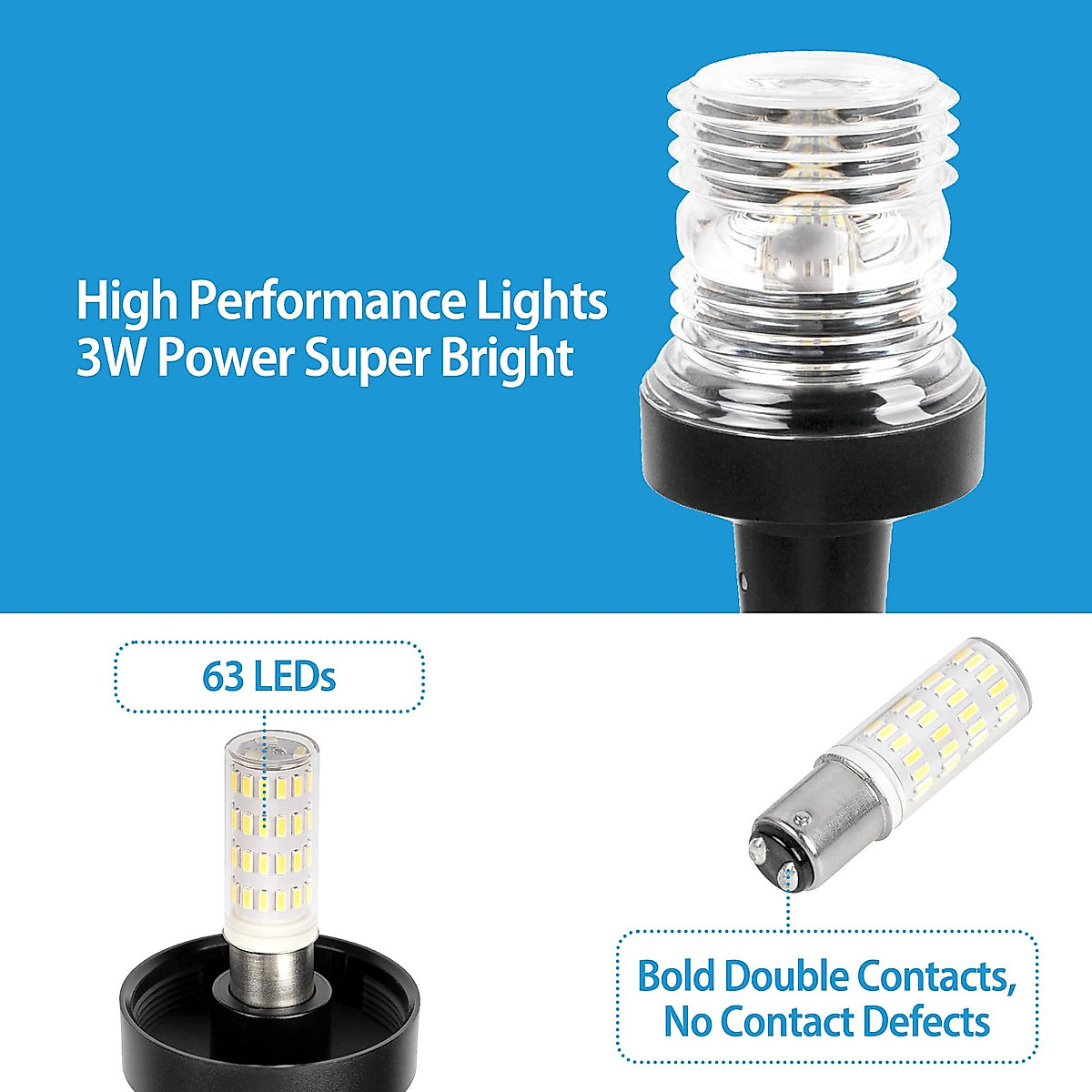 Obcursco Boat Stern Lights, IP67 Waterproof Fold-Down White LED Navigation Lights, Anchor Lighting for Marine, Pontoon, Fishing, Bass, and Jon Boats (18 Inches)