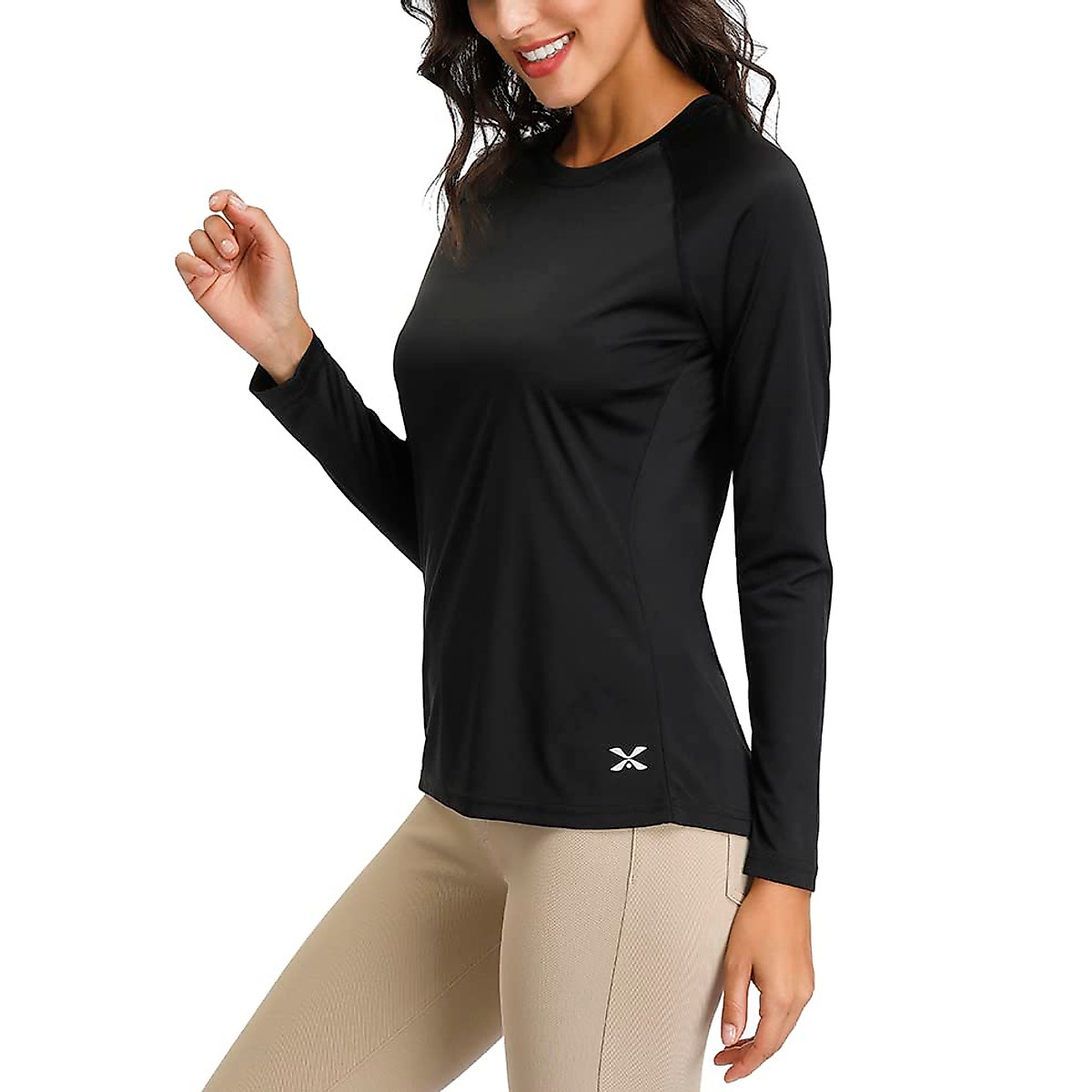 Women's UPF 50+ Sun Protection Long Sleeve Performance Active Top Shirts Fitness Workout Running Sports Leisure T-Shirt (3XL, Black)