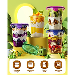 KEMETHY 4 Pcs Overnight Oats Containers with Lids, 16 oz Airtight Oats Jars, BPA Free Plastic, Reusable, Portable Meal Prep Containers Sets for Oatmeal, Yogurt, Cereal, Soup, Snacks, Milk and More