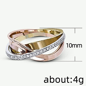 925 Sterling Silver Women's Fashion Tricolor Geometric Line Cross Ring in 18K Rose Gold Ring Sparkling Full Diamond Ring Multi Row Cross Ring Eternity Engagement Wedding Rings Sizes 6-10 562 (7)