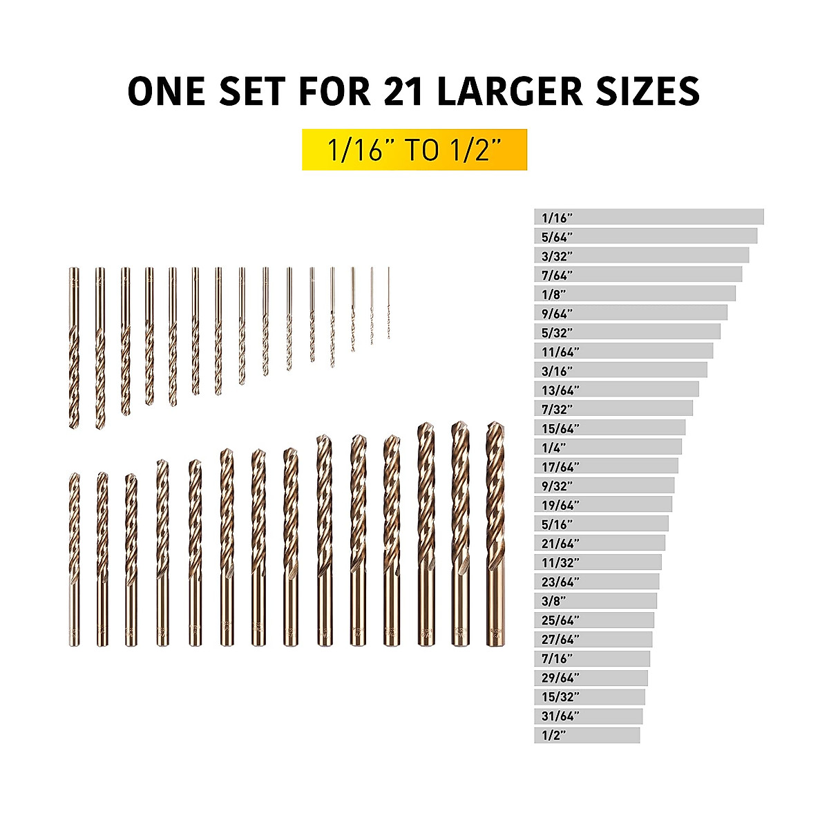 Anfrere 21pcs Cobalt Drill Bits Set, M35 Drill Bits for Cutting Hard Metal Hardened Steel Wood, 3 Flute 1/16 to 3/8 Inch Twist Drill Bit Set for Corded or Cordless Power Drills Home Tools, 1021