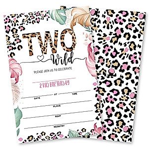 Grace Yonks Two Wild Leopard Print Jungle Birthday Party Invitation, 20 Invitations and Envelopes, Birthday party Invitations, Birthday Party Supplies.(039-1)