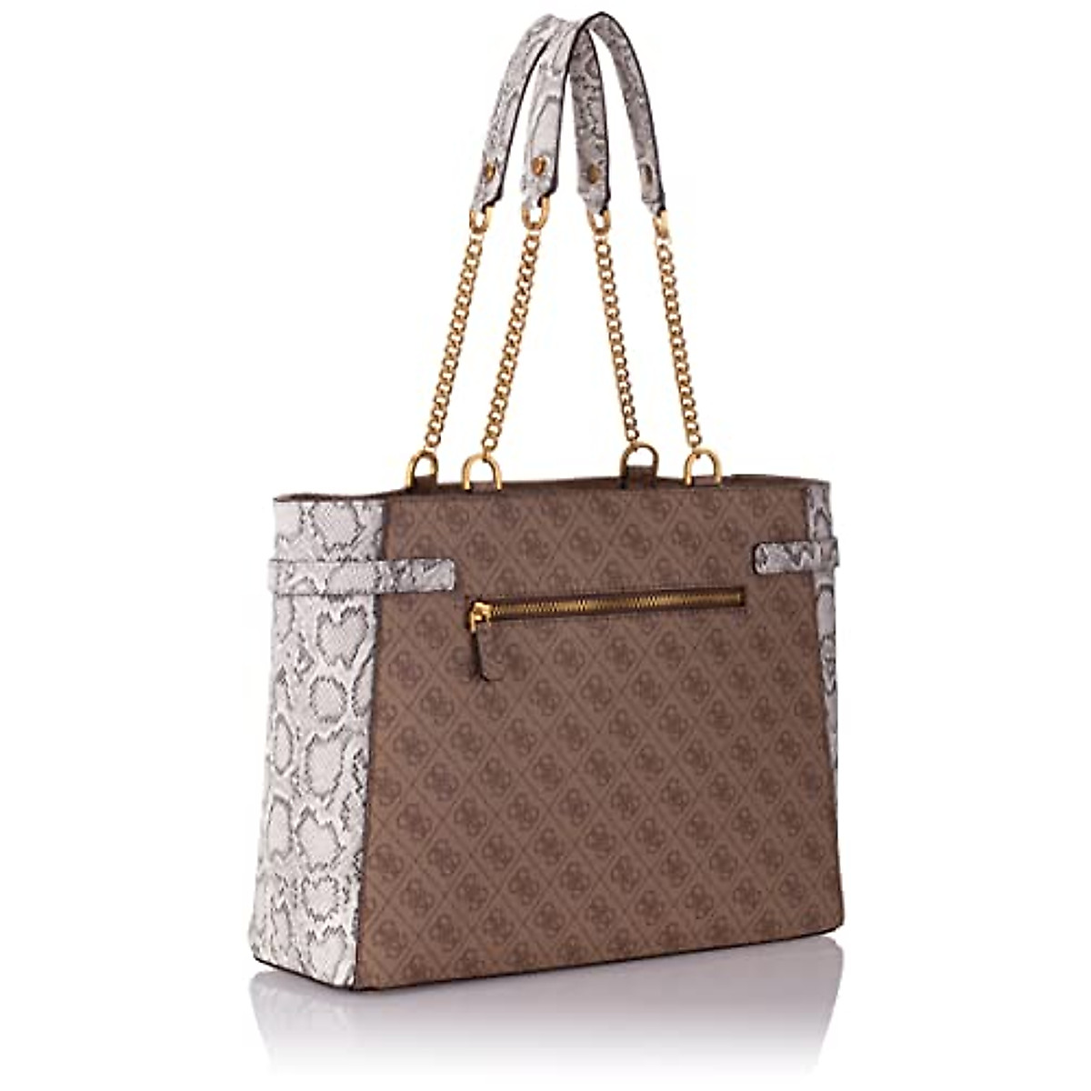 GUESS womens Zadie Logo Girlfriend Tote, Latte Logo Python, one size US