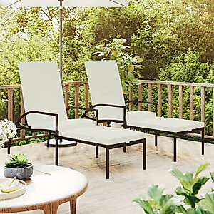 DYRJDJWIDHW Sun Loungers 2 pcs Outdoor Lounge Chairs Set of 2,Chaise Lounge,Lounge Chairs for Outside,Pool Lounge Chairs,Outdoor Chaise Lounge,Patio Lounge Chair,with Footrest PE Rattan Brown