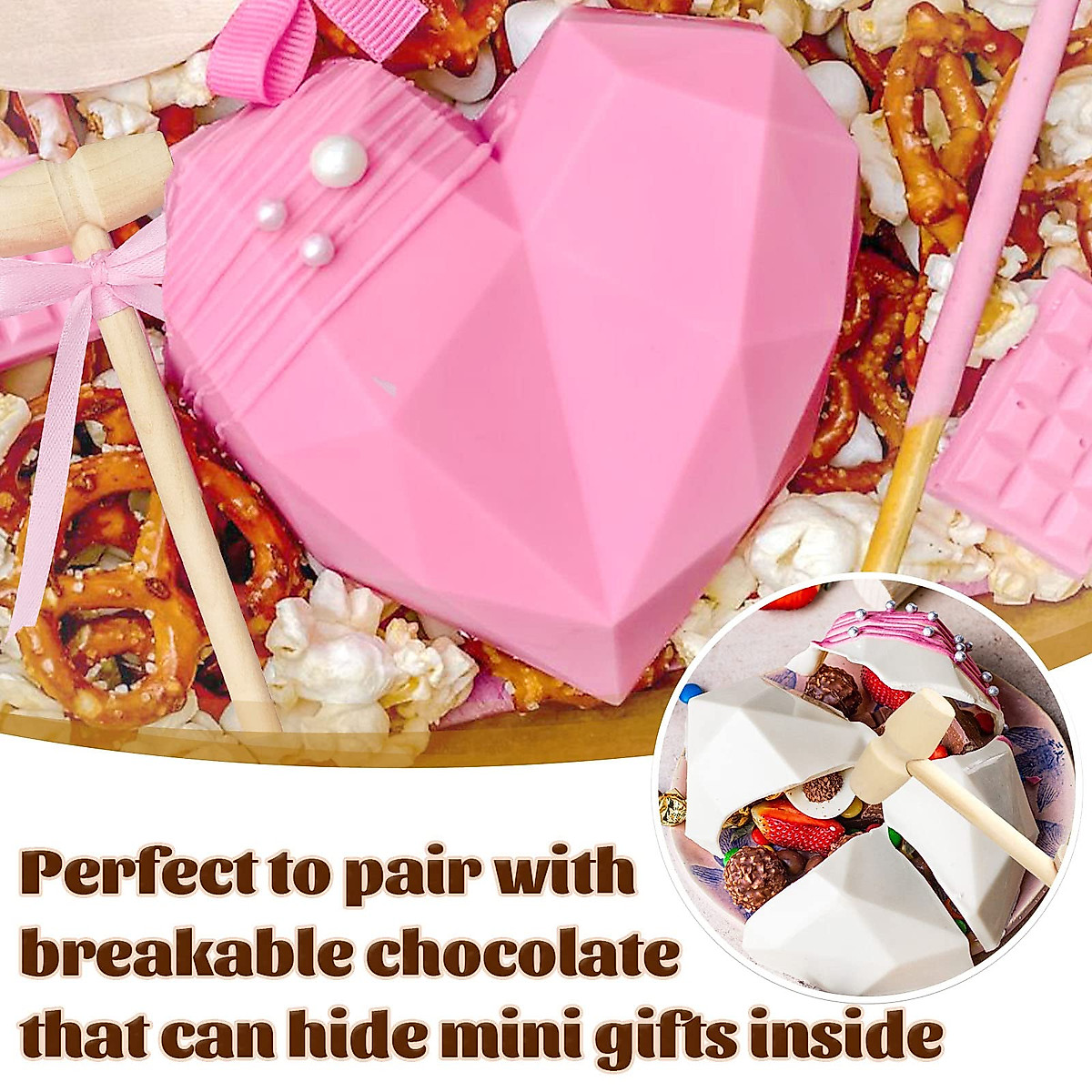 Hidreas 20 PCS Mini Wood Hammers Wooden Hammer for Breakable Heart Chocolate Heart, Wood Lobster Crab Mallet