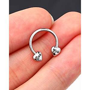 Jewseen Heart Septum Rings Love You Septum Jewelry 16G Septum Piercing Helix Piercing Jewelry Horseshoe Earrings Daith Earrings Tragus Earring Hoop Earring Cartilage Earring for Women Men