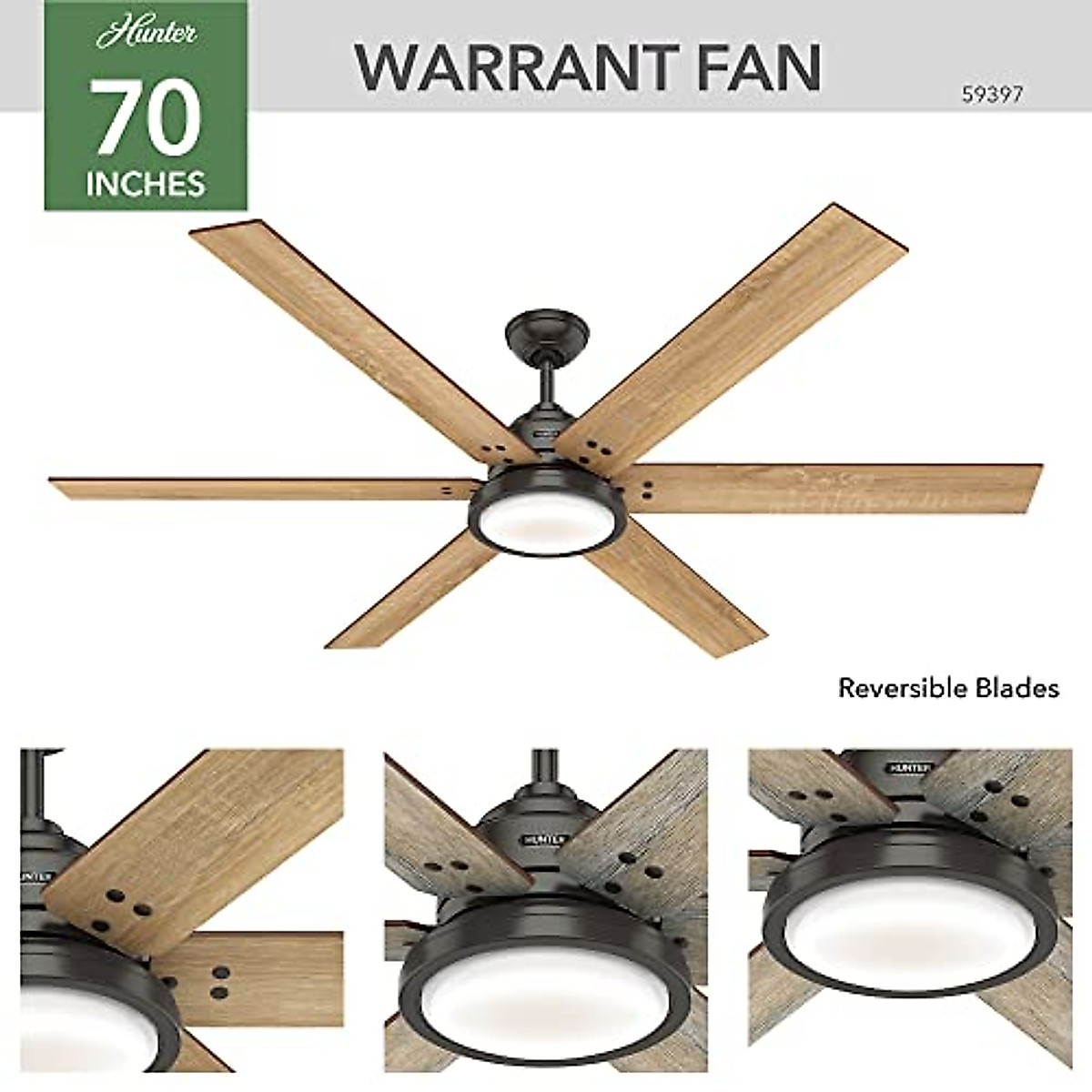 Hunter Fan Company 59397 Warrant Ceiling Fan, Noble Bronze Finish