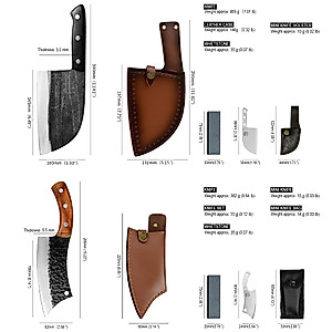 XYJ Full Tang Handmade Forged Serbian Chef Knife 6.7 Inch Butcher Knives 6.2 inch Boning Knife for Camping Hunting with Leather Sleeves