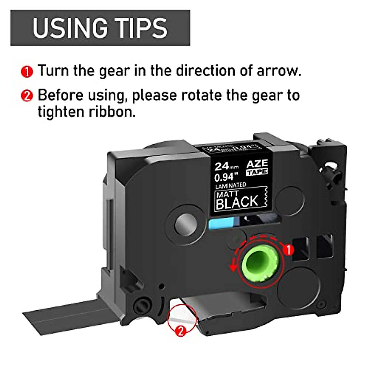 GREENCYCLE Compatible for Brother P-Touch TZe MQ355 TZ-MQ355 24mm 0.94" White on Matte Black Laminated AZE Label Tape for PT2730 PT9600 PTD600VP PTD800W PTH500LI PTP700 PTP710BT PTP750W, 200 Pack