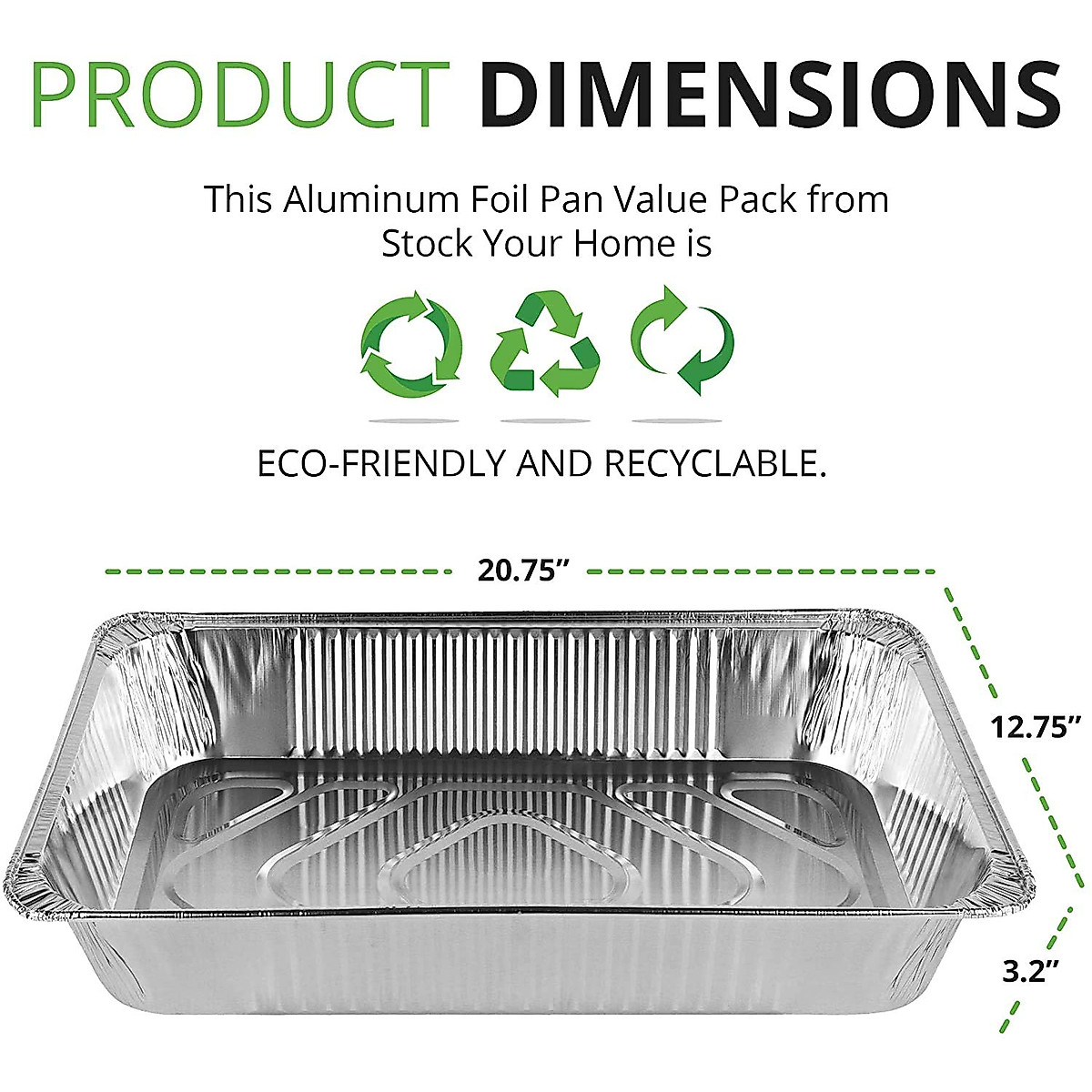 Nicole Fantini Full Size Deep Aluminum Pan With No Lids for Baking, Serving, Roasting, Broiling, Cooking - L. 20 3/4" x W. 12 4/5" x D. 3 1/5" (10)
