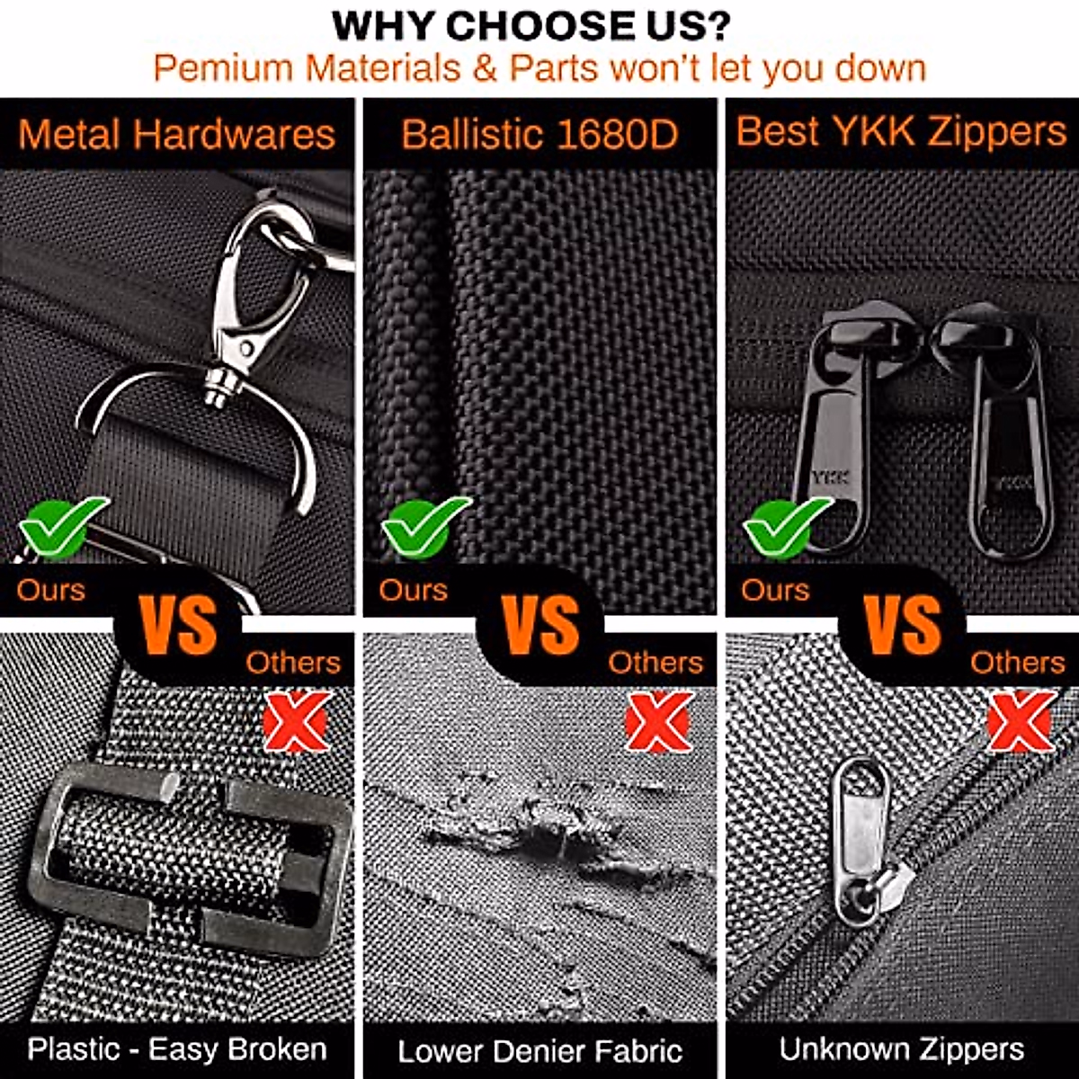 AGLAUS Tourenne 45L Travel Duffel Bag Foldable Weekender Sport Gym Duffle Carry On Luggage with shoe compartment wear/tear resistant water repellent 1680D Ballistic polyester - Black