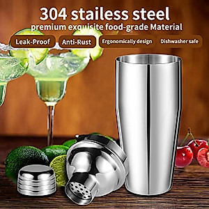 Cocktail Shaker Set, 6-Piece Bartender Kit Premium Shakers Bartending: Martini Shaker Measuring Jigger Mixing Spoon Muddler 2 Pourers Bar Tools Set with Built-in Bartender Strainer for Drink Shaker