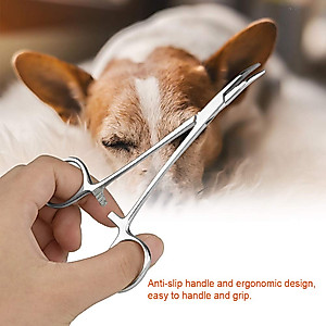 POCREATION Dog Ear Powder Dog Ear Powder Pet Ear Hair Tweezers, Stainless Steel Curved Tip Ear Hair Tweezers Stainless Steel Pet Dog Cat Ear Hair Tweezers Curved Tip Cleaning Clamp (S 7.9In)