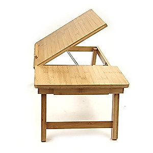 Mind Reader Laptop Lap Desk Flip Top with Drawer, Foldable Legs, Breakfast Tray, Brown