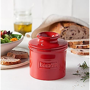 Butter Bell - The Original Butter Bell crock by L Tremain, a Countertop French Ceramic Butter Dish Keeper for Spreadable Butter, Café Retro Collection, Maraschino Red, Glossy Finish