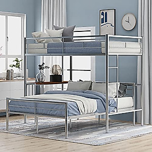 Tidyard Twin Over Full Metal Bunk Bed with Desk, Ladder and Quality Slats for Bedroom, Metallic Silver for Bedroom Dorm Guest Room Home Furniture