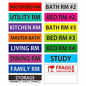 640 Pcs Removable Home Moving Labels 15 Pre-Printed Color-Coded Plus 1 Customizable Blank (Each Measures 4" x 1")