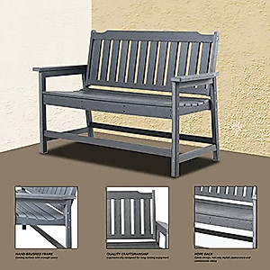 VOQNIS Outdoor Porch Bench, HDPE All-Weather Corrosion Resistant Material for Patio Deck, Garden (Grey)