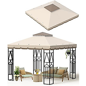 DesiDear 10x10 Canopy Replacement Top Canopy Cover Replacement 10x10 FT Double Tiered Gazebo Covers for Yard Patio Garden Canopy Sunshade (Double Lace)