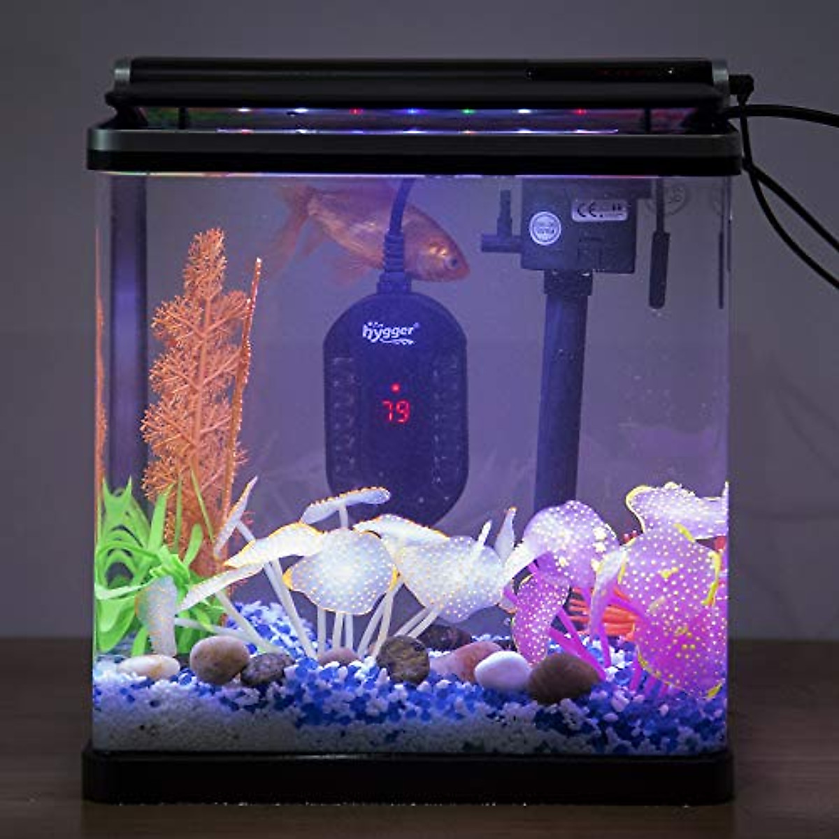 Hygger Mini Glass Aquarium Heater Adjustable LED Digital Temperature Display Small Tank Heater for Turtle Betta Fish Bowl with Protective Guard 50W