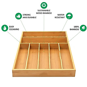 XIONGGG Kitchen Drawer Organizer Bamboo Cutlery Tray Utility Flatware Silverware Holder Utensil Drawer Divider with 7 Compartments