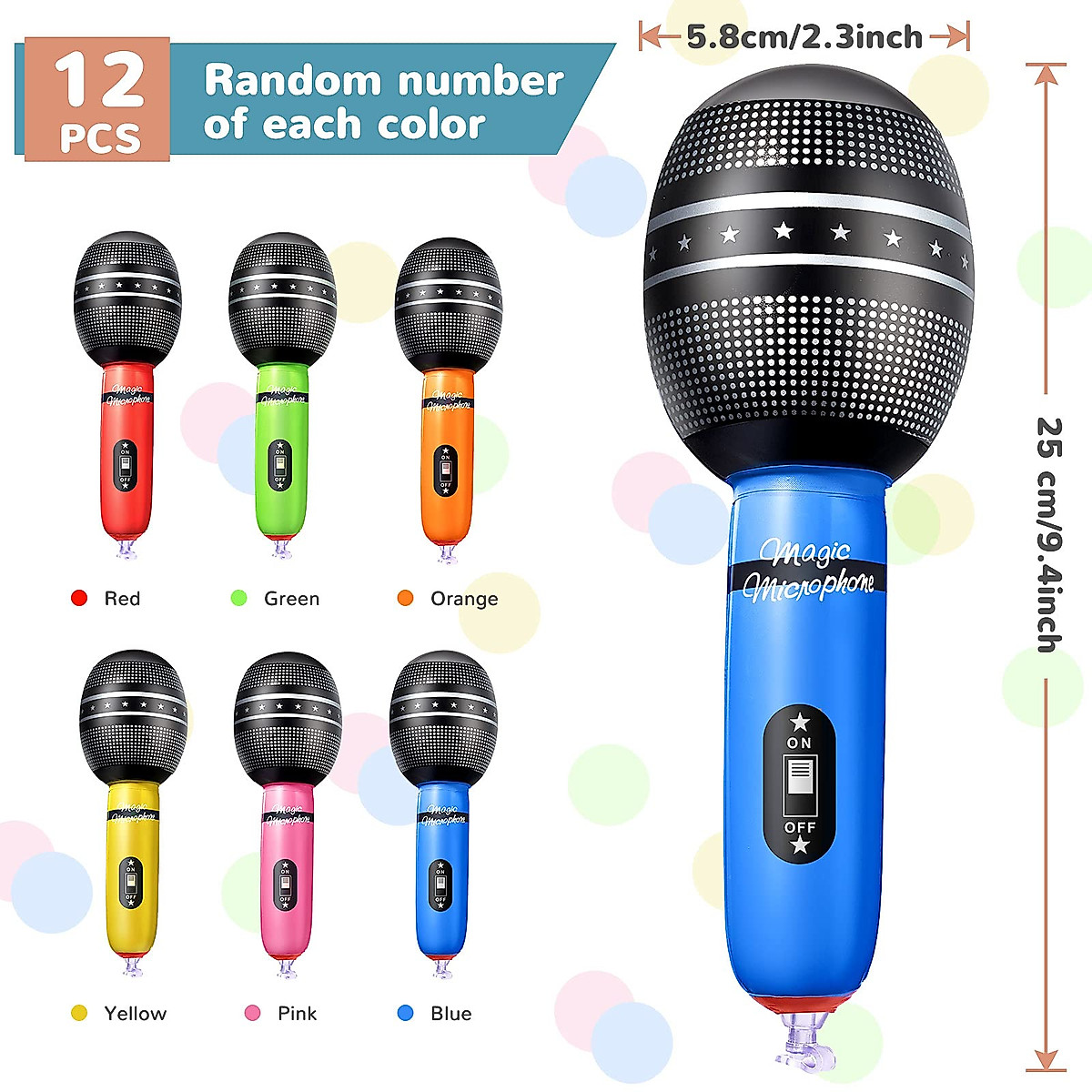 Zhanmai 12 Pieces Inflatable Microphones Blow up Microphone Plastic Microphone Props Blow up Microphones Toys for Musical Concert Themed Party Cosplay Stage Birthday Decoration Supplies, Random Colors