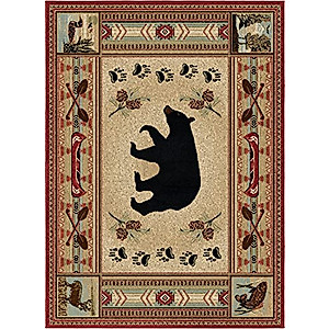 Mayberry Rug Woodlands Bear Rug, 5 ft 3 in x 7 ft 3 in, Red