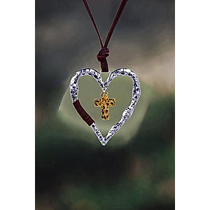 MEIDIJINGBEI Vintage silver heart pendant necklace leather pendant necklace for women (Leather heart pendant)