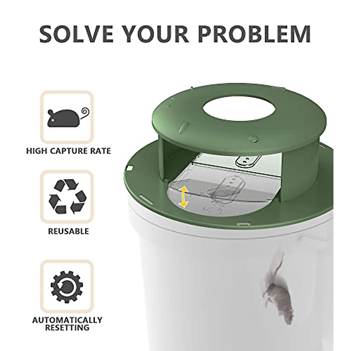 [Upgrate] Mouse Trap Bucket by CRILEAL, Rat Trap with Auto Reset Door Style, Bucket Lid Mouse Trap, Reusable Live Mouse Trap Fit 5Gallon Bucket, Mice Trap for Garden/Indoor& Outdoor,Green