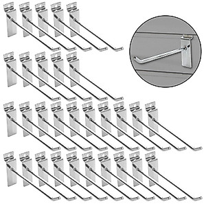 30Pack Slatwall Hooks, 4”& 6” Heavy Duty Panel Display Hooks, Commercial Grade Slat Board Hooks for Panel, 1/4” Thickness Metal Slatwall Deluxe Hooks for Garage Shop Retail Display, Silver