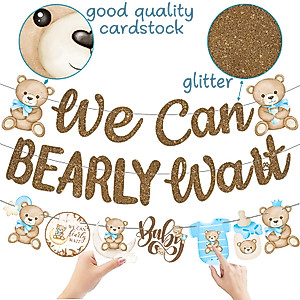 We Can Bearly Wait Banners Bear Baby Shower Banner Teddy Bear Baby Shower Decorations 3PCS We Can Bearly Wait Baby shower Decorations for Boy Bear Birthday Party Supplies