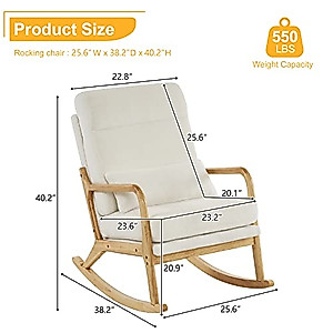 pazezog Rocking Chair,High Back Mid-Century Modern Accent Chair,Nursery Rocking Chair with Wooden Armrest,Upholstered Glider Rocker with Lumbar Pillow for Living Room