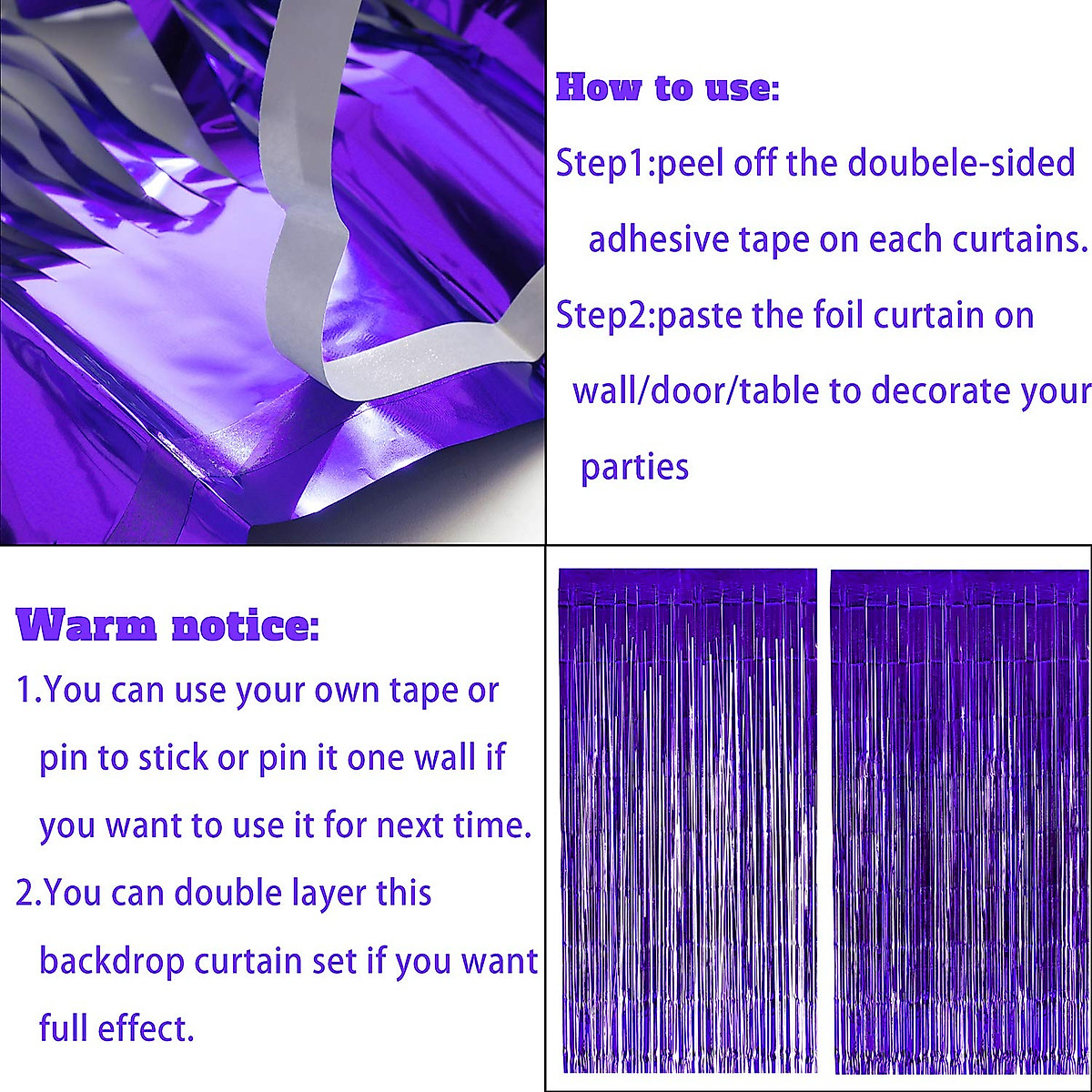 Erweicet 2 Pack 3ft X 9.8ft Purple Fringe Tinsel Backdrop for Birthday Party Foil Fringe Curtain Party Streamers for Party Decorations