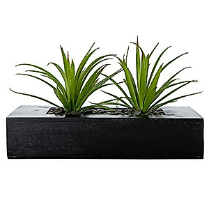 MyGift 10 Inch Artificial Green Grass Plants in Black Wood Decorative Planter Pot - Faux Greenery in Rectangular Wooden Container for Tabletop Centerpiece Décor