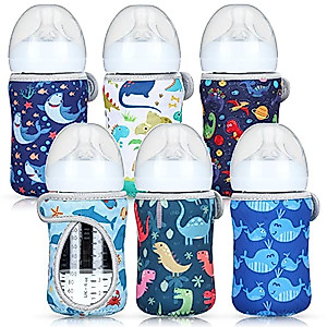 Irenare 6 Pieces 8 oz Glass Baby Bottles Sleeve Covers Bulk Neoprene Adjustable Newborn Feeding Bottles Sleeve Heat Cold Retention Sleeve for Nursing Bottle (Shark, Whale, Dinosaur)