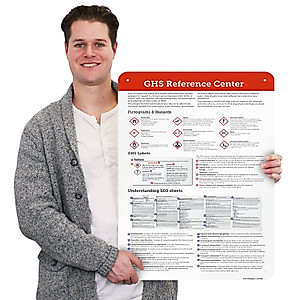 SmartSign 18 x 24 inch Safety GHS Poster “GHS Reference Center - Pictograms And Hazards, GHS Labels, Understanding SDS Sheets” 55 mil Tear-Resistant Plastic, Pre-Drilled Holes, Multicolor, USA-Made
