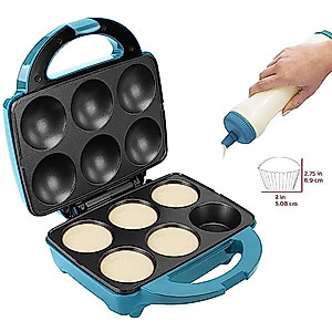 Holstein Housewares Non-Stick Cupcake Maker, Teal - Makes 6 Cupcakes, Muffins, Cinnamon Buns - Birthdays, Holidays, and More